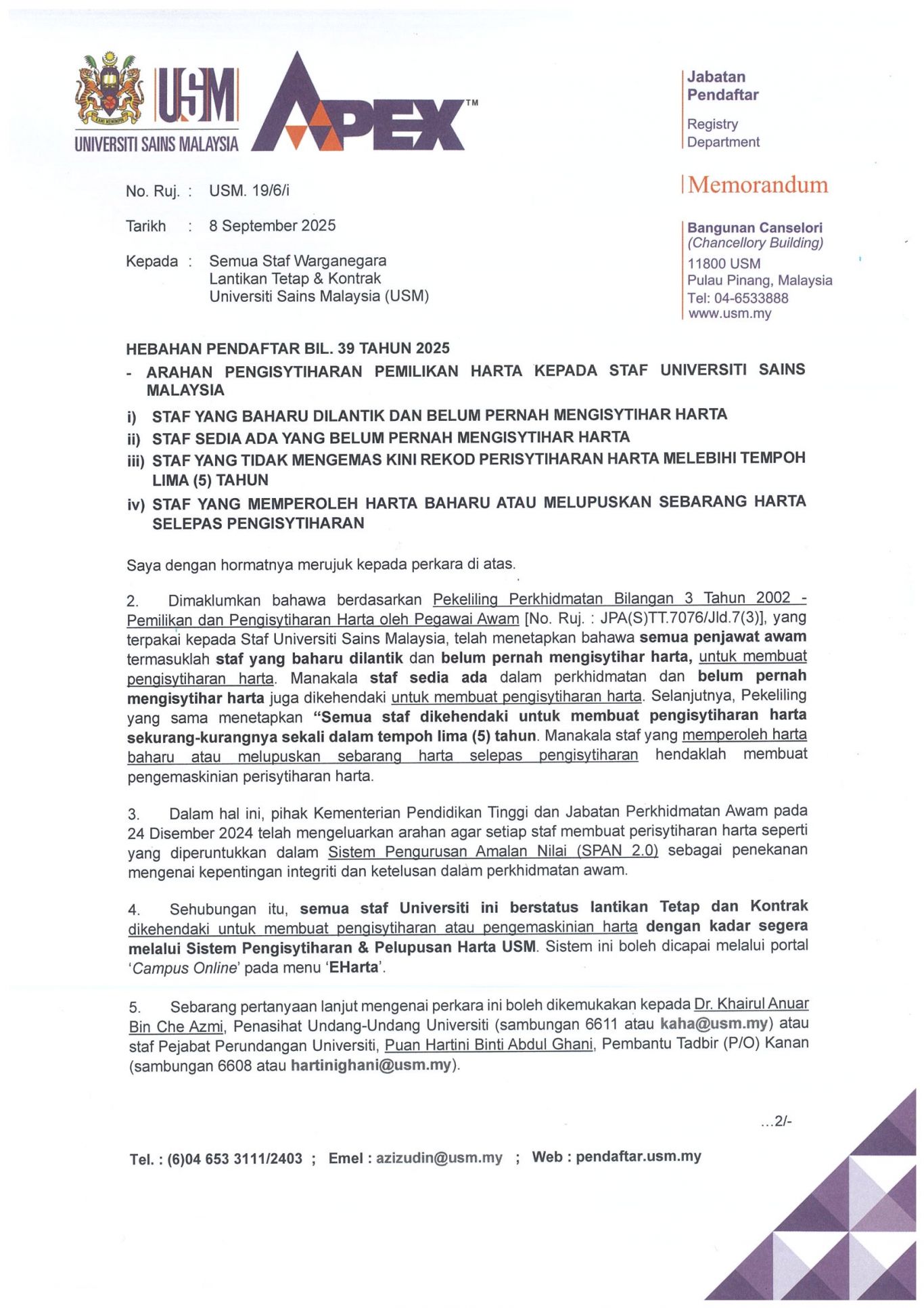HEBAHAN PENDAFTAR BIL. 39 TAHUN 2025 : ARAHAN PENGISYTIHARAN PEMILIKAN ...
